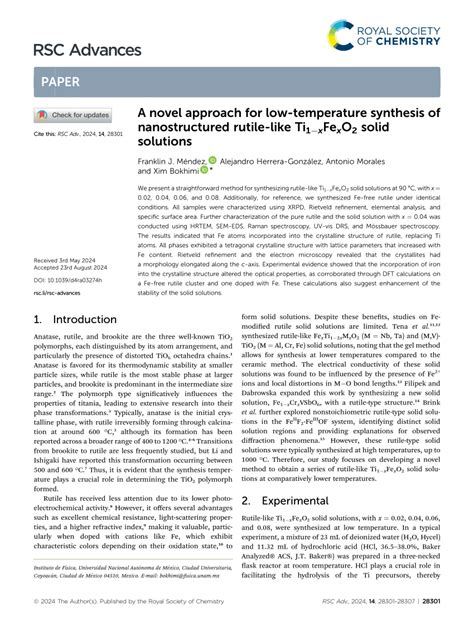 Pdf A Novel Approach For Low Temperature Synthesis Of Nanostructured Rutile Like Ti1−xfexo2