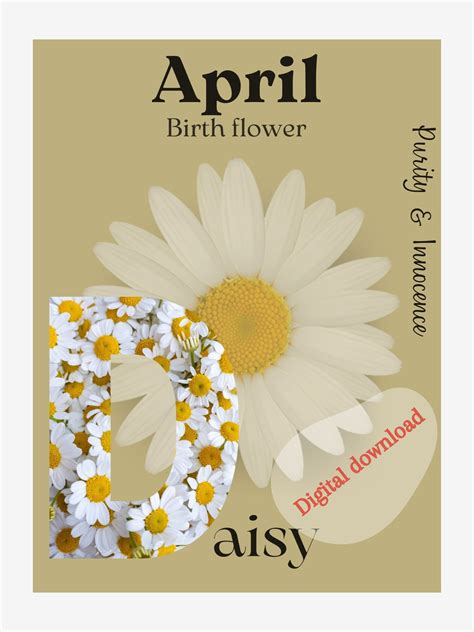 Birth Month Flower April Daisy Digital Printable Gift Birthday Floral Etsy