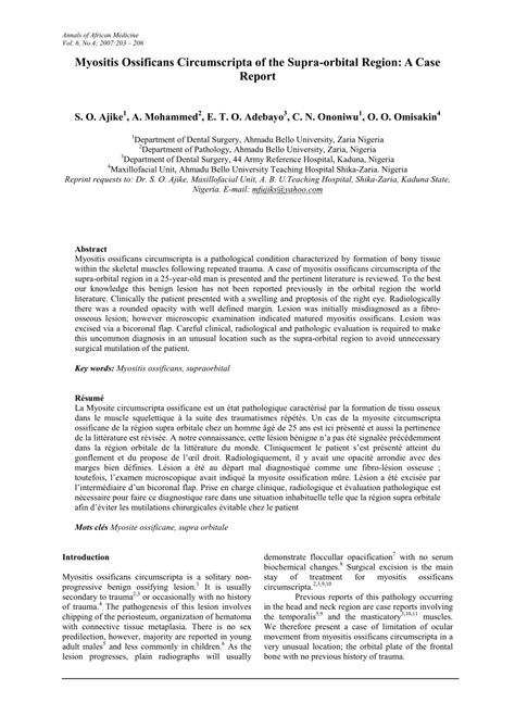 Pdf Myositis Ossificans Circumscripta Of The Supra Orbital Region A Case Report