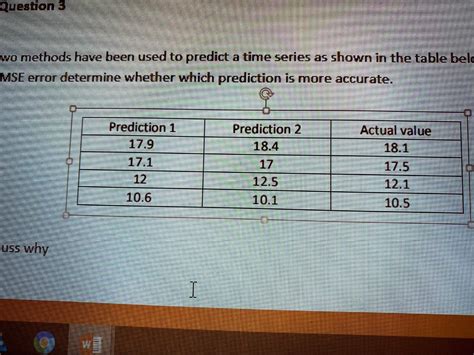 solved two methods have been used to predict a time series as shown in the table below using