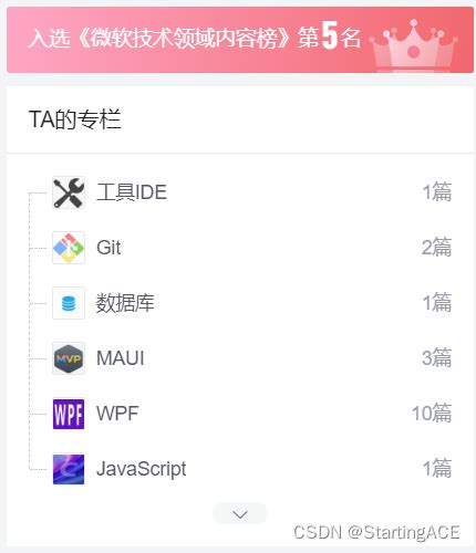 入选《微软技术领域内容榜》第 5 名 个人记录 csdn博客