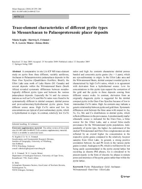 Pdf Trace Element Characteristics Of Different Pyrite Types In