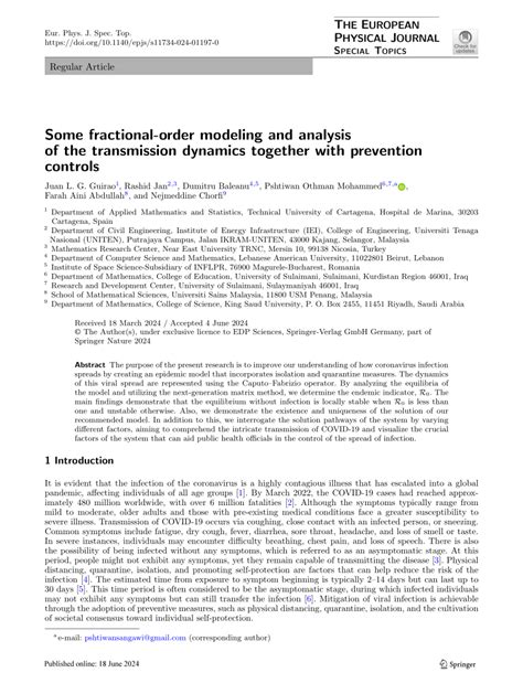 Pdf Some Fractional Order Modeling And Analysis Of The Transmission Dynamics Together With