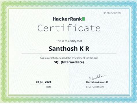 Sql Hackerrank Professionalgrowth Dataanalysis Continuousimprovement Santhosh K R