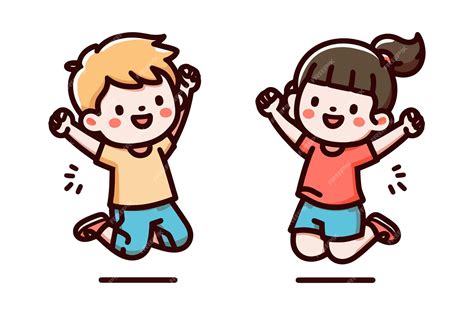 점프하는 두 아이의 만화 터 일러스트레이션 프리미엄 Ai 생성 벡터
