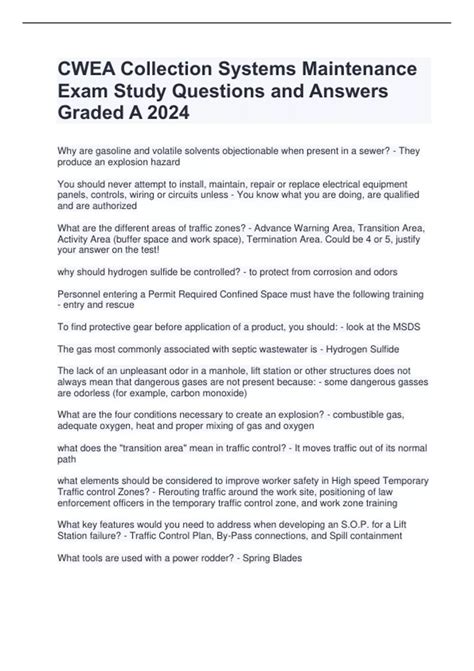 CWEA Collection Systems Maintenance Exam Study Questions And Answers Graded A 2024 Cwea