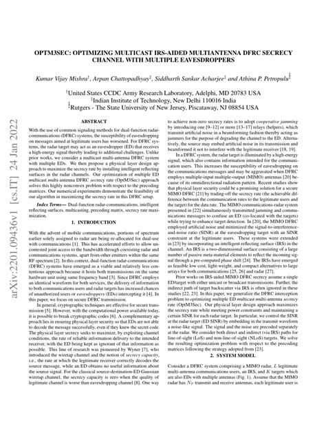 Pdf Optm3sec Optimizing Multicast Irs Aided Multiantenna Dfrc