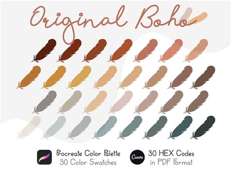 Original Boho Procreate Color Palette Color Swatches Ipad Procreate Hex Codes Canva