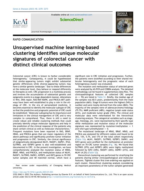 Pdf Unsupervised Machine Learning Based Clustering Identifies Unique