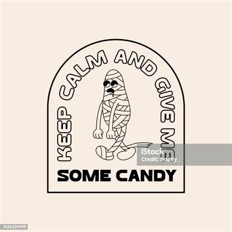 재미있는 복고풍 스타일의 미라 일러스트레이션과 캔디에 대한 인용문 빈티지 스타일의 벡터 캐릭터 해피 할로윈 일러스트 할로윈에