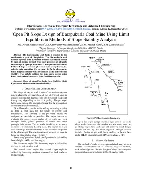 Pdf Open Pit Slope Design Of Barapukuria Coal Mine Using Limit