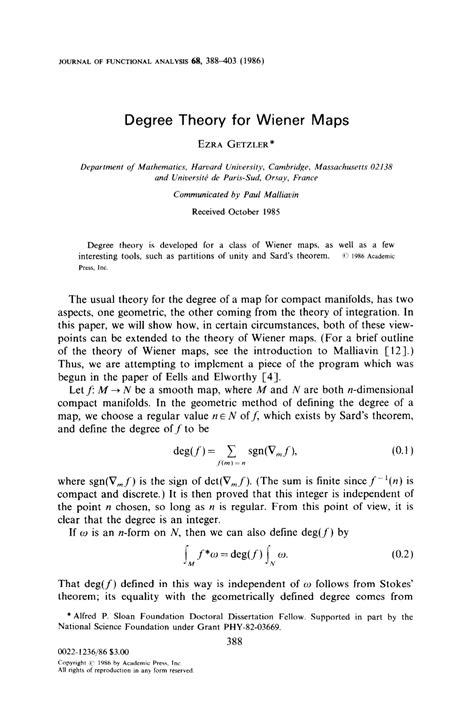 Degree Theory For Wiener Maps Docslib