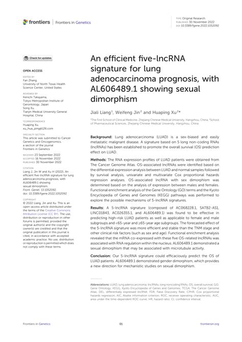 Pdf An Efficient Five Lncrna Signature For Lung Adenocarcinoma