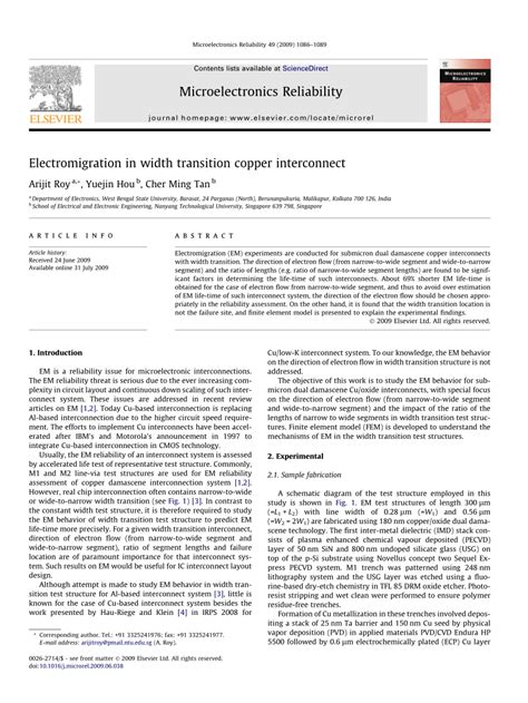 Pdf Electromigration In Width Transition Copper Interconnect
