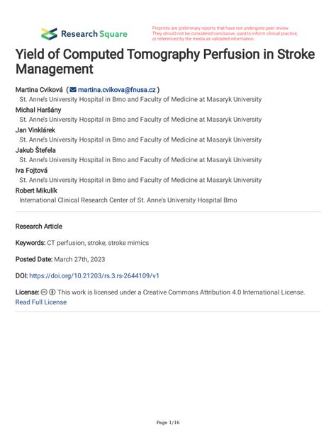 Pdf Yield Of Computed Tomography Perfusion In Stroke Management