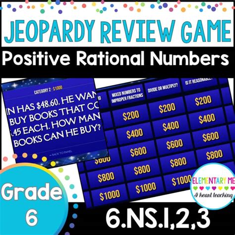 Jeopardy Review Game Positive Rational Numbers Compute Fractions