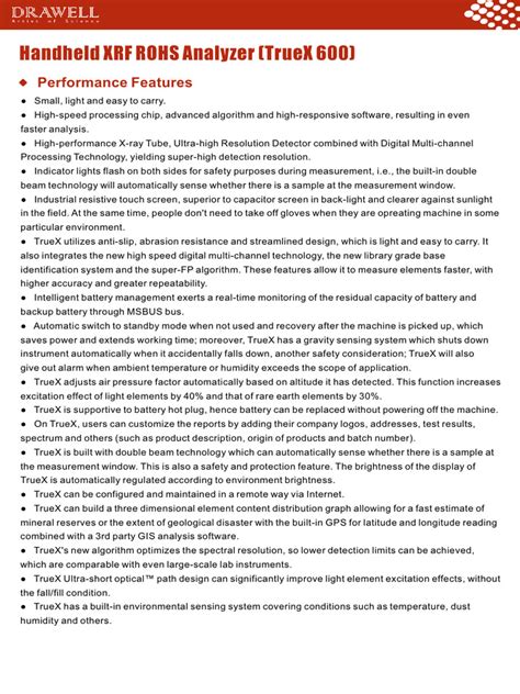 Brochure Of Truex Rohs Handheld Xrf Rohs Analyzer Pdf Touchscreen