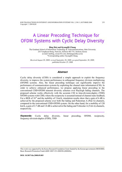 Pdf Cyclic Delay Diversity With Linear Precoding Technique Adopted In Ofdm Systems