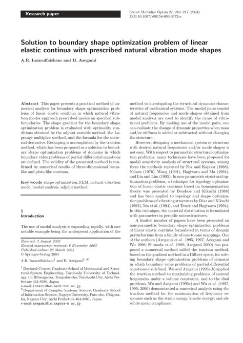 Pdf Solution To Boundary Shape Optimization Problem Of Linear Elastic