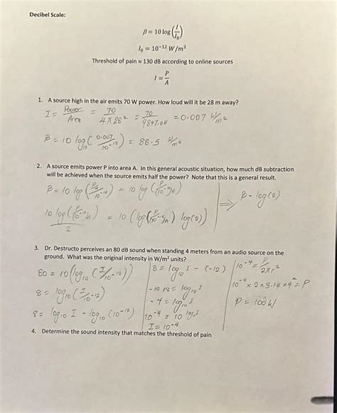 solved decibel scale β 10log i0i i0 10−12 w m2 threshold of