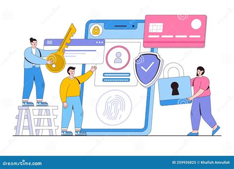 Flat Data Protection On Mobile Phone Concept Outline Design Style Minimal Vector Illustration