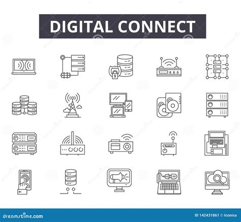 Digital Connect Line Icons For Web And Mobile Design Editable Stroke Signs Digital Connect
