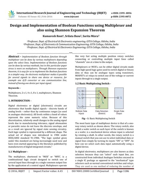 Design And Implementation Of Boolean Functions Using Multiplexer And