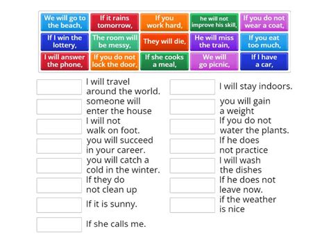 Wordwall Grammar Topic First Conditional Match Up