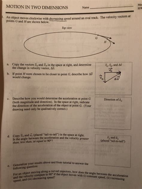 Solved Motion In Two Dimensions Me Hw Name An Object Moves