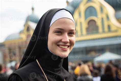Ai Generated A Cheerful Nun In Close Up Portrait Ai Generated Stock Photo At Vecteezy