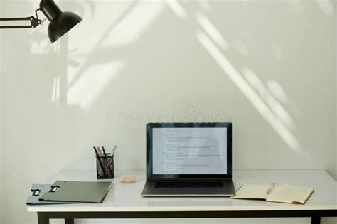 Opened Laptop With Programming Code Stock Image Image Of Table