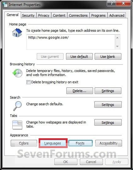 internet explorer language preference for webpages tutorials
