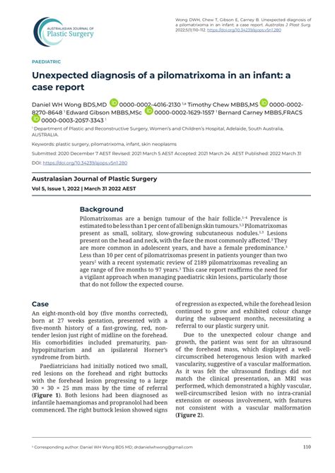 Pdf Unexpected Diagnosis Of A Pilomatrixoma In An Infant A Case Report