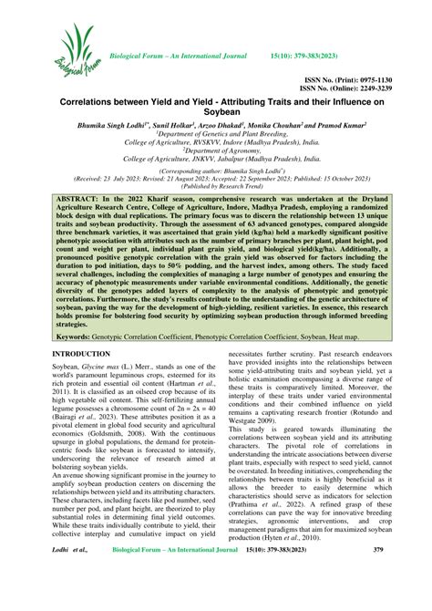 Pdf Correlations Between Yield And Yield Attributing Traits And Their Influence On Soybean