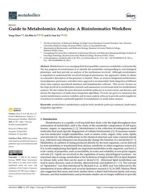 Guide To Metabolomics Analysis A Bioinformatics Workflow Pdf Metabolomics Mass Spectrometry