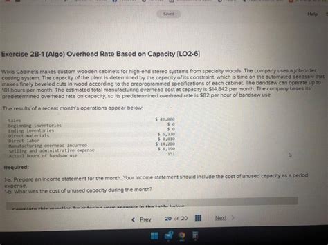 Solved Exercise B Algo Overhead Rate Based On Capacity Chegg