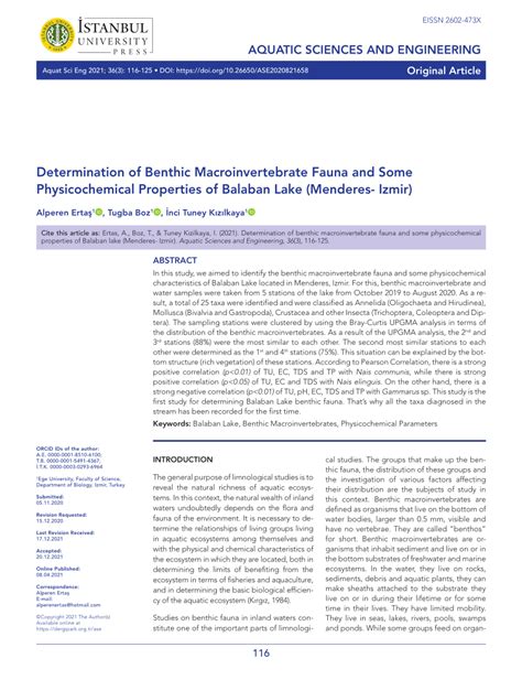 Pdf Determination Of Benthic Macroinvertebrate Fauna And Some Physicochemical Properties Of