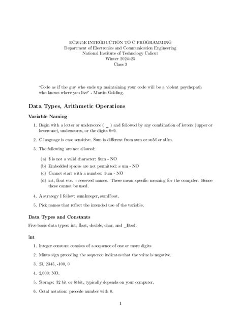 Class3 Programmingc Winter24251 Pdf Integer Computer Science
