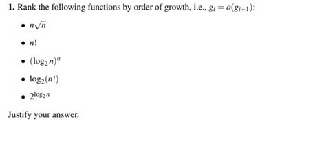 Solved Ranking Functions In Order Of Growthplease Provide