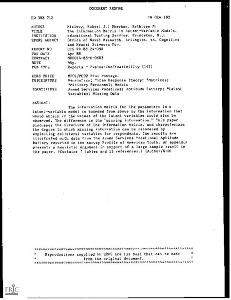 Pdf The Information Matrix In Latent Variable Models