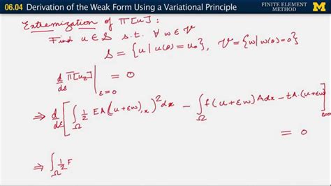 0604 Derivation Of The Weak Form Using A Variational Principle Youtube