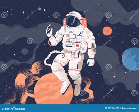 Astronaut Exploring Outer Space Cosmonaut In Spacesuit Performing Extravehicular Activity Or