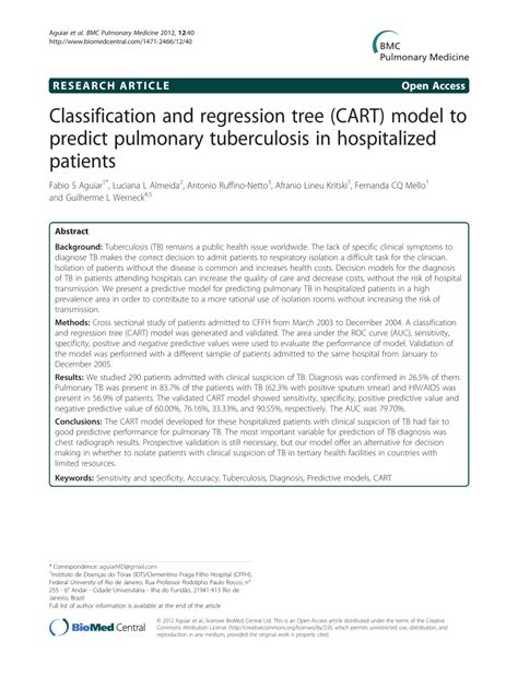 pdf classification and regression tree cart model to predict
