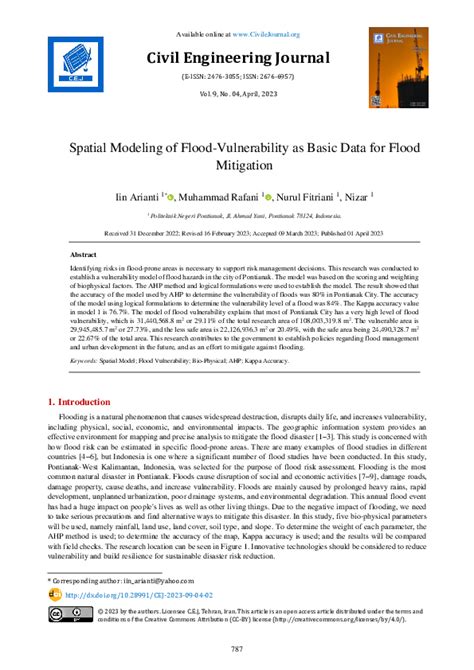 Pdf Spatial Modeling Of Flood Vulnerability As Basic Data For Flood Mitigation