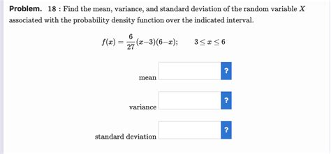 Solved Find The Mean Variance And Standard Deviation Of Chegg