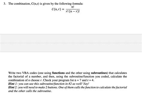 solved 3 the combination c n r is given by the following