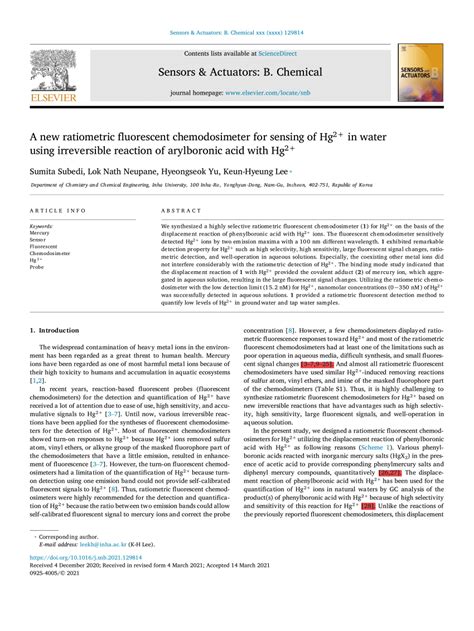 Pdf A New Ratiometric Fluorescent Chemodosimeter For Sensing Of Hg2
