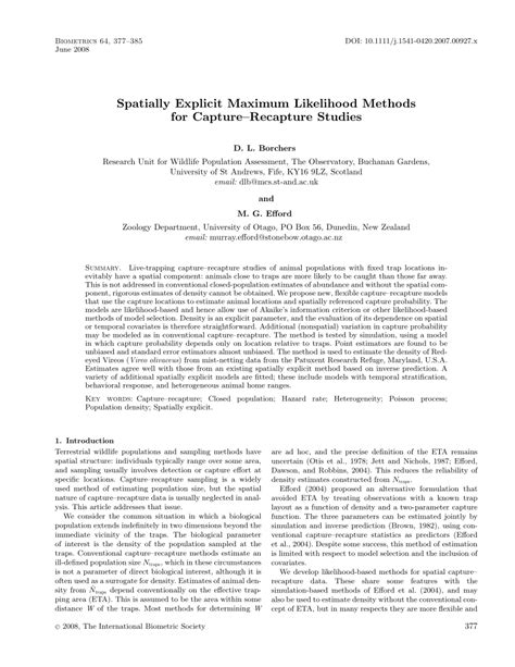Pdf Spatially Explicit Maximum Likelihood Methods For Capture