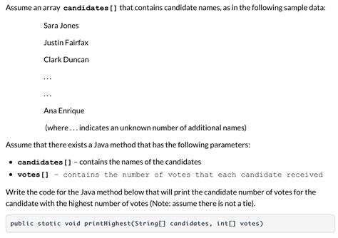Solved Assume An Array Candidates That Contains Candidate Chegg Com