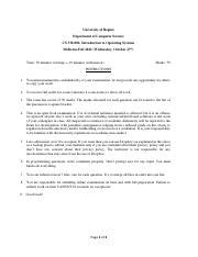 CS Midterm Fall Pdf University Of Regina Department Of Computer Science CS
